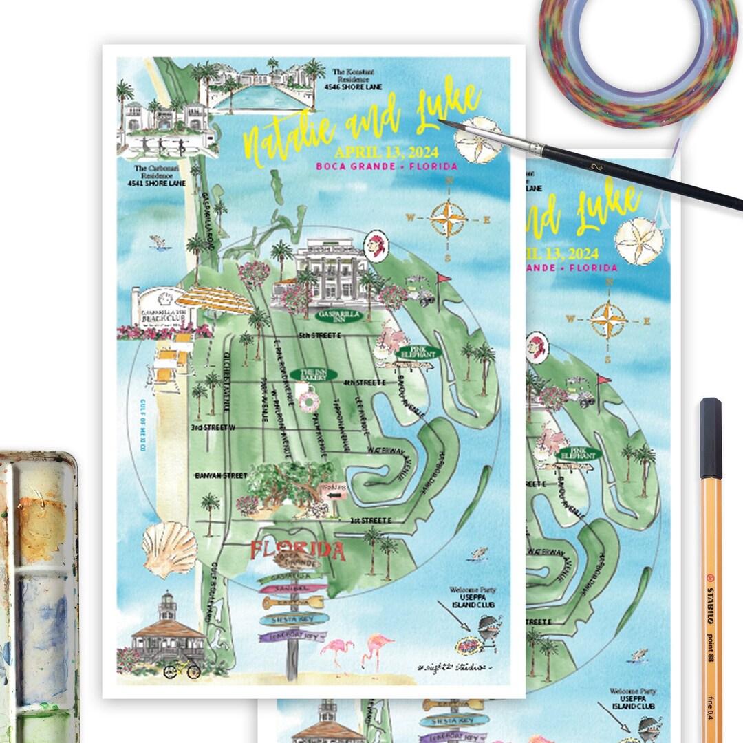 Custom Wedding Maps, Personalized Wedding Maps, Watercolor Wedding Maps ...