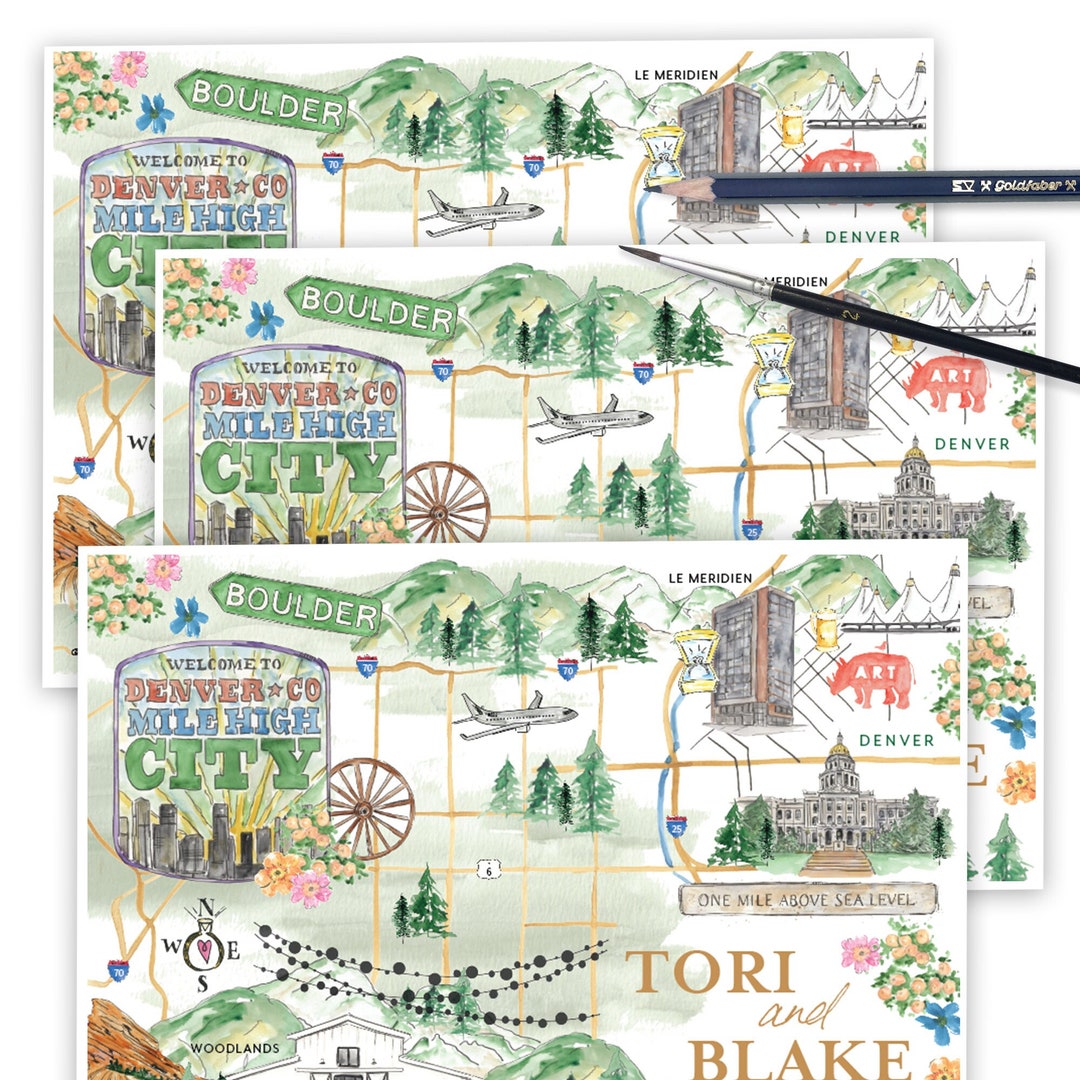 Wedding Itinerary, Welcome Bag Insert With Map, Watercolor Map for ...