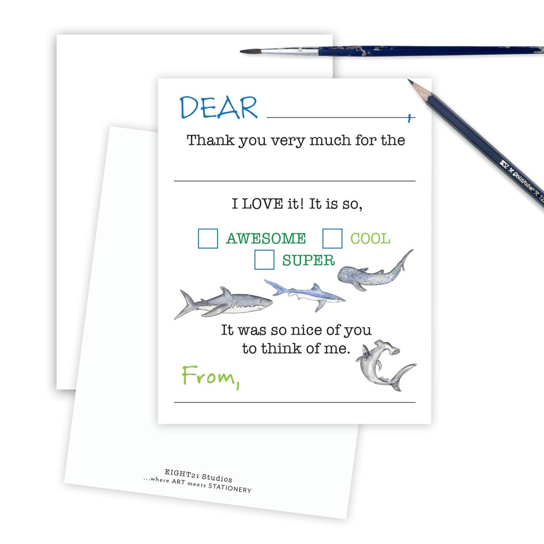 Boys Stationary Shark Birthday, Fill in Stationery Sharks, Kids Shark ...