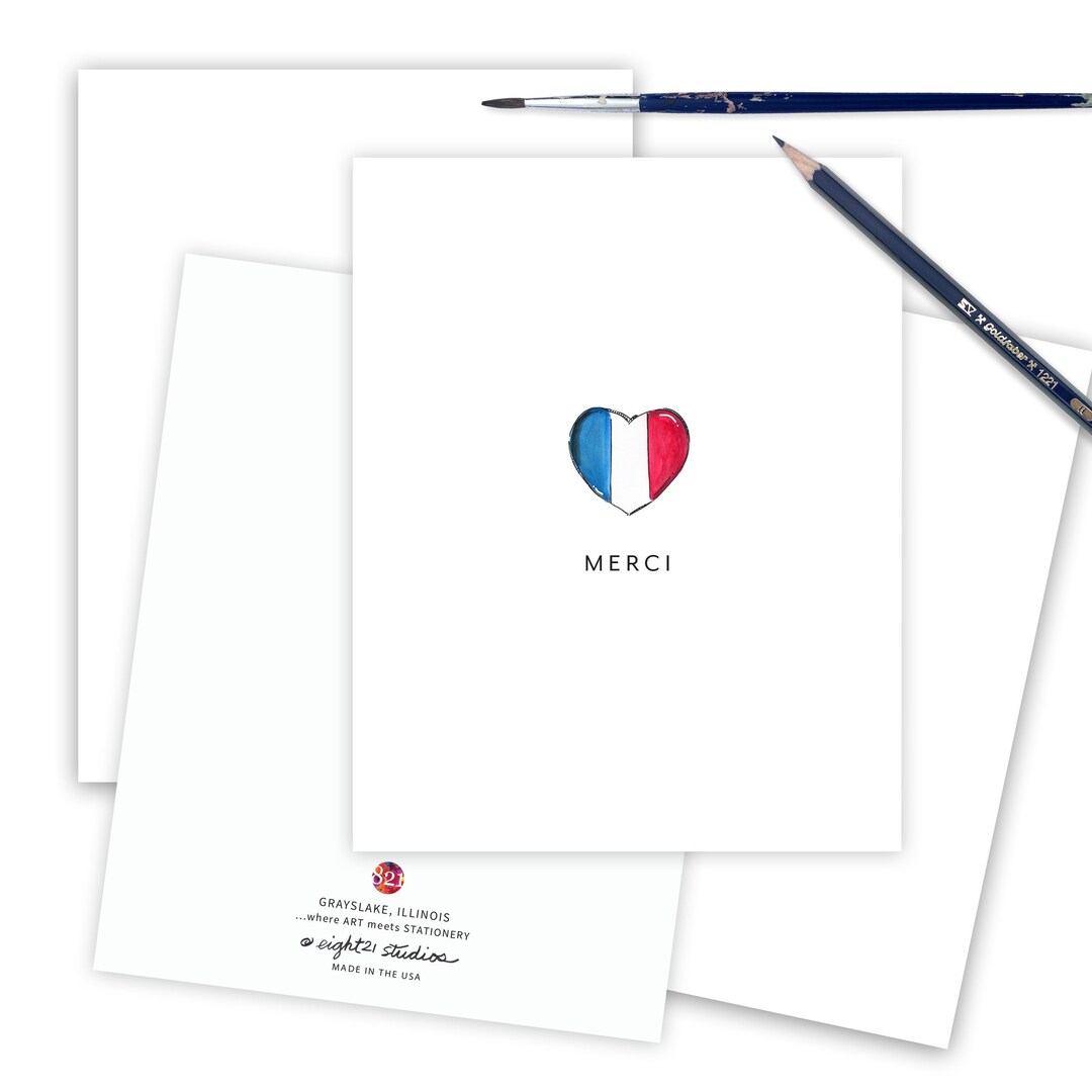 Merci Greeting Card, Paris France Flag Card, Thank You Card French ...