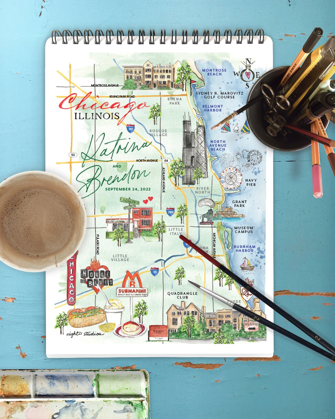 Love Story Custom Wedding Maps, Personalized Wedding Maps, Watercolor ...