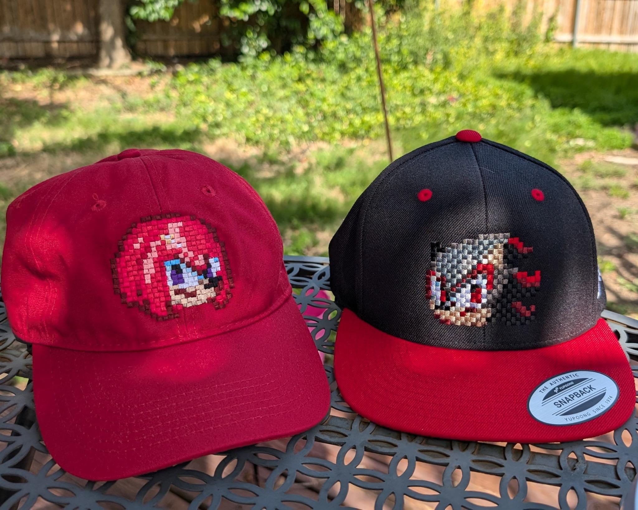Knuckles and Shadow Pixel Art Embroidery Hats | Sonic Apparel - Etsy
