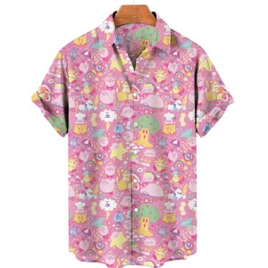 PINK Kirby Pattern Button up Shirt Sizes S-4X | Video Games, Nintendo ...