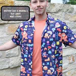 80s RETRO ARCADE Pattern Button up Shirt Sizes S-3X | Video Games ...