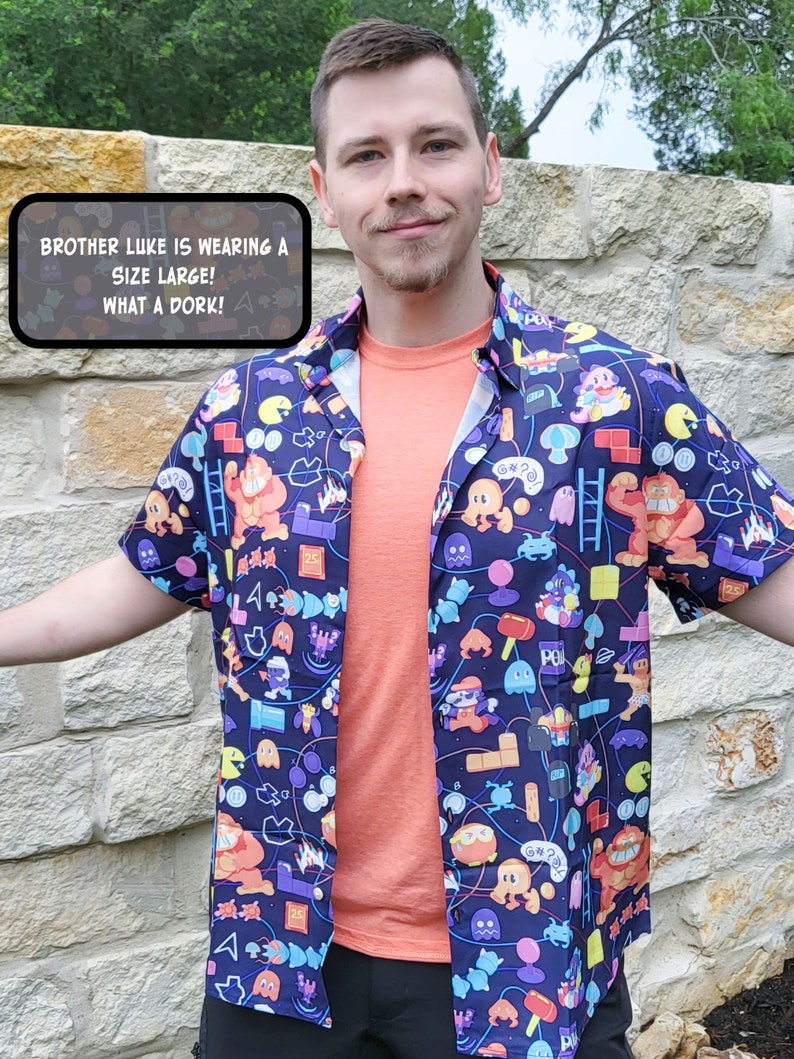 80s RETRO ARCADE Pattern Button up Shirt Sizes S-3X | Video Games ...