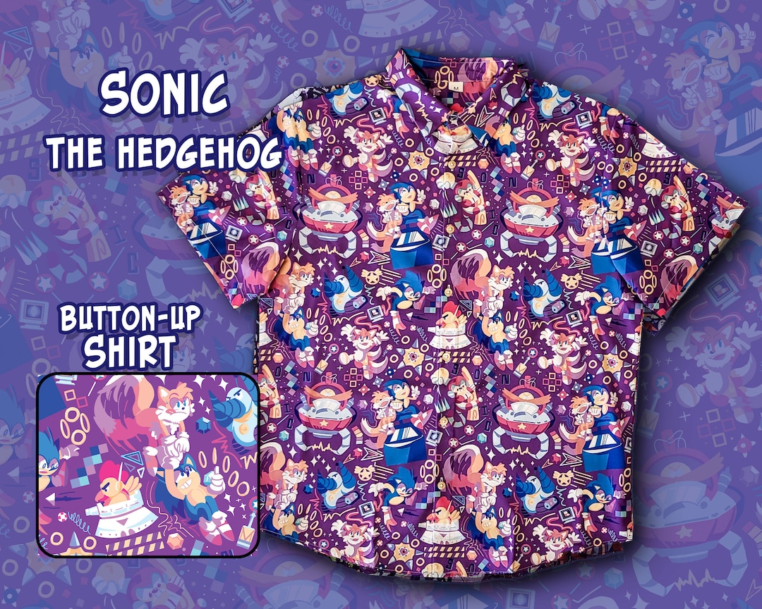 CLASSIC Sonic the Hedgehog Pattern Button up Shirt Sizes S-3X | Video ...