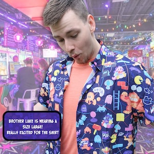 80s RETRO ARCADE Pattern Button up Shirt Sizes S-3X | Video Games ...