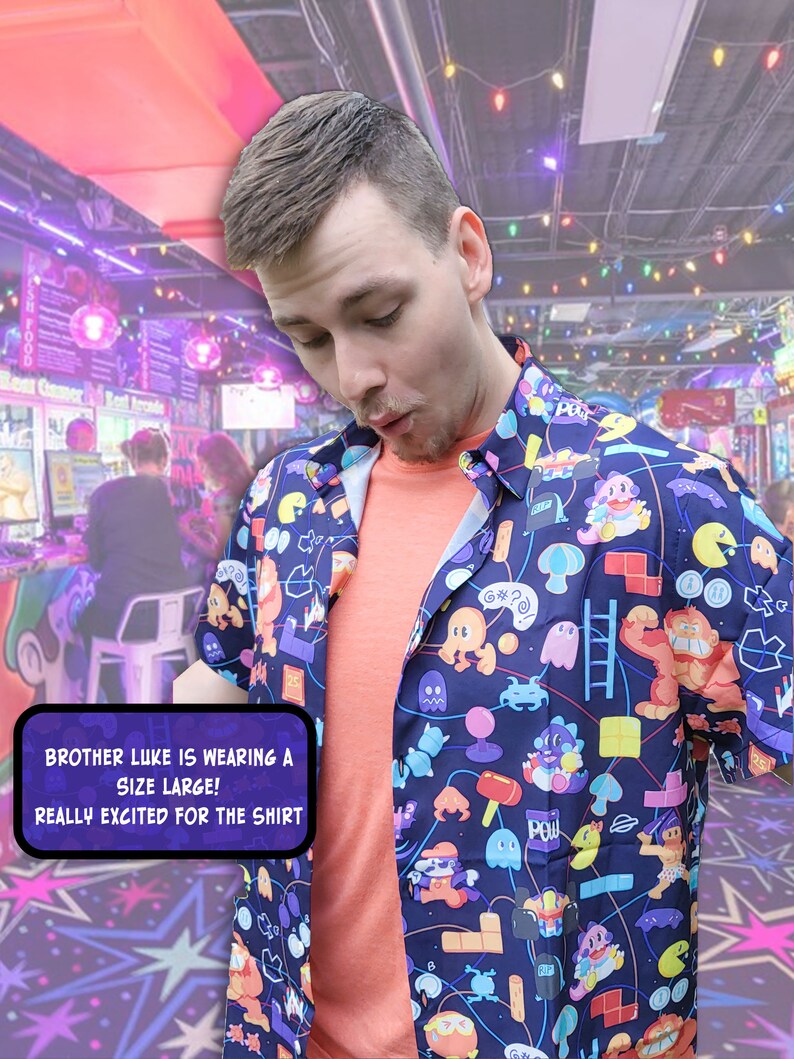 80s RETRO ARCADE Pattern Button up Shirt Sizes S-3X | Video Games ...