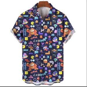 80s RETRO ARCADE Pattern Button up Shirt Sizes S-3X | Video Games ...