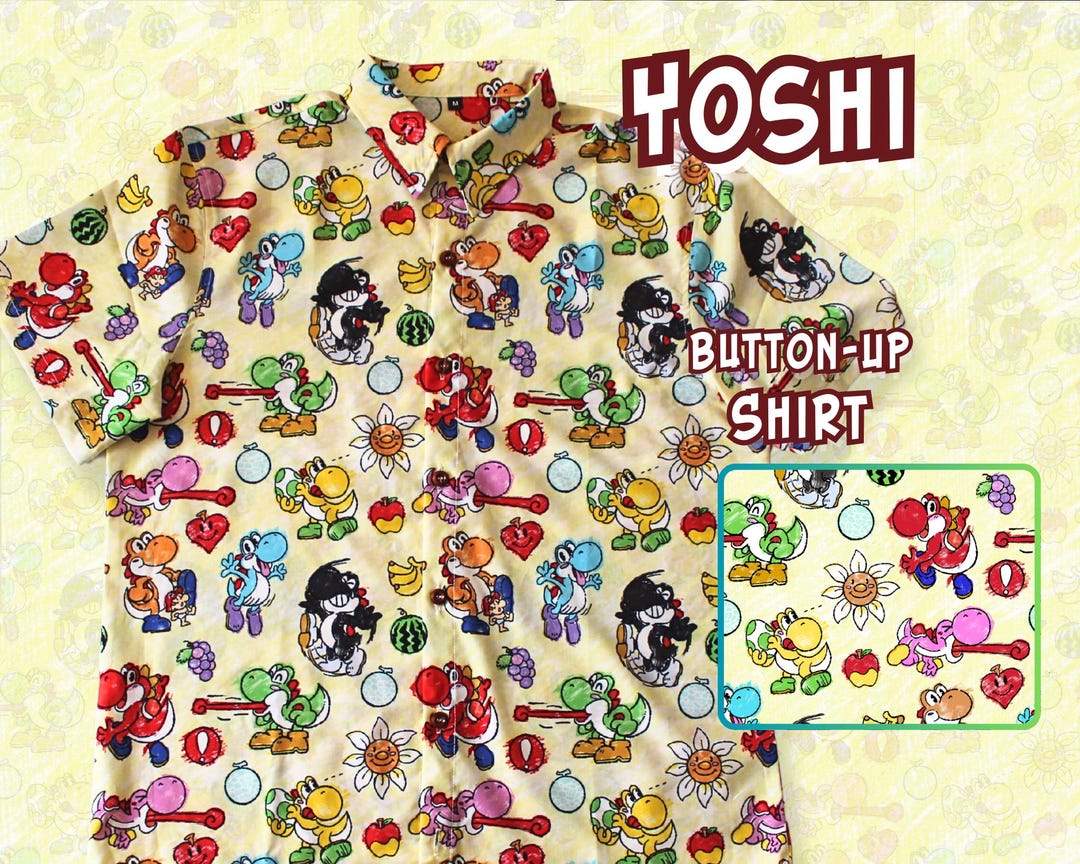 YOSHI Button up Shirt Sizes S-3X | Polyester | Nintendo, N64, Retro ...