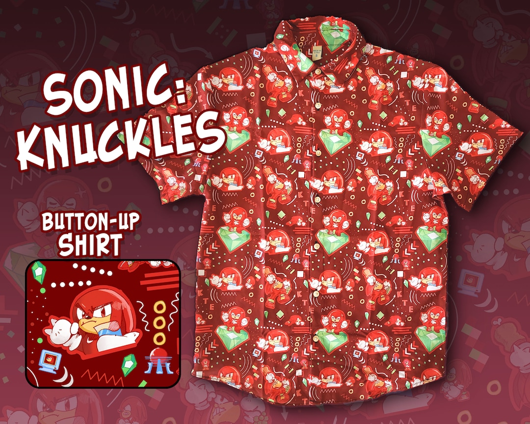 Knuckles Sonic the Hedgehog Pattern Button up Shirt Sizes S-XL | Video ...