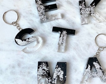 Glam Black, Clear and Gold Initial Keychain Resin Initial Keychain ...