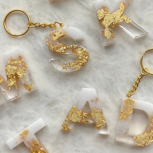 Custom Initial Keychain Pastel & Gold Letter Keychain - Etsy