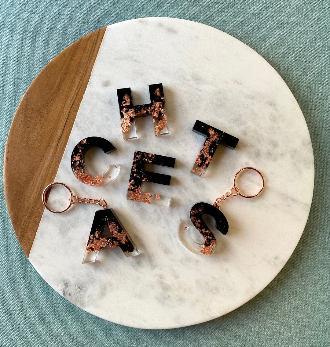 Glam Black, Clear and Rose Gold Initial Keychain | Initial Keychain ...