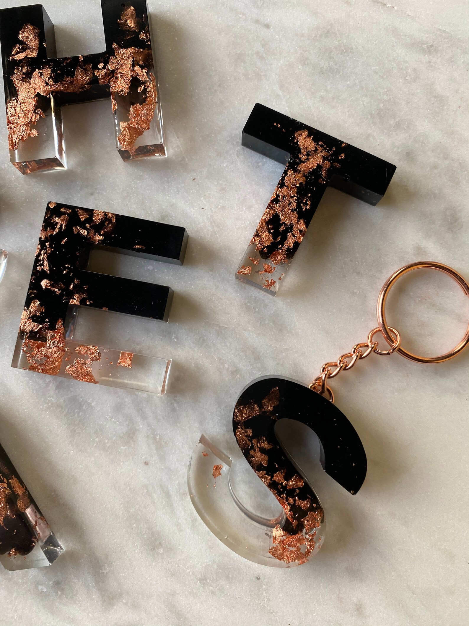 Glam Black Clear and Rose Gold Initial Keychain Initial - Etsy