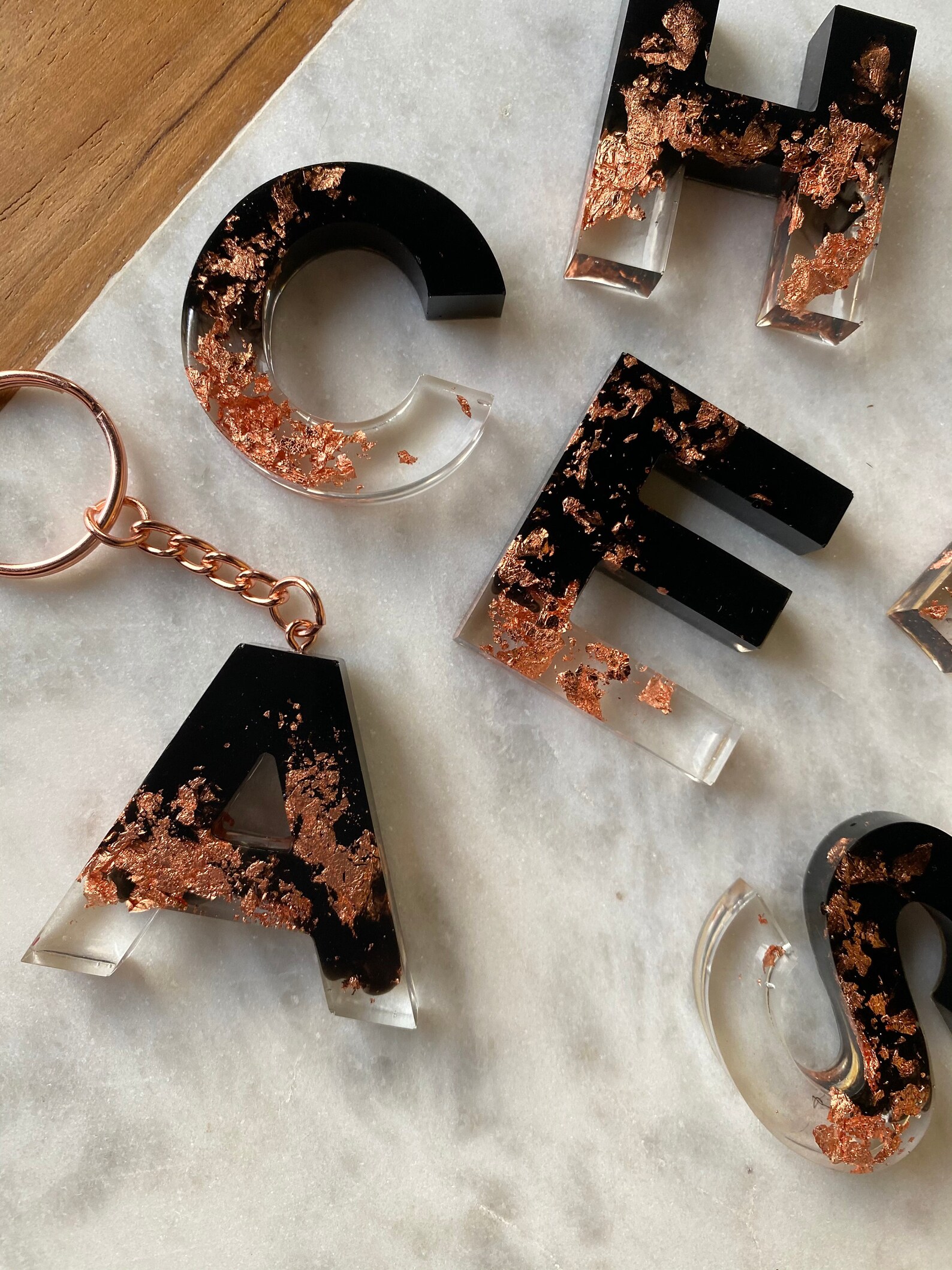 Glam Black Clear and Rose Gold Initial Keychain Initial - Etsy
