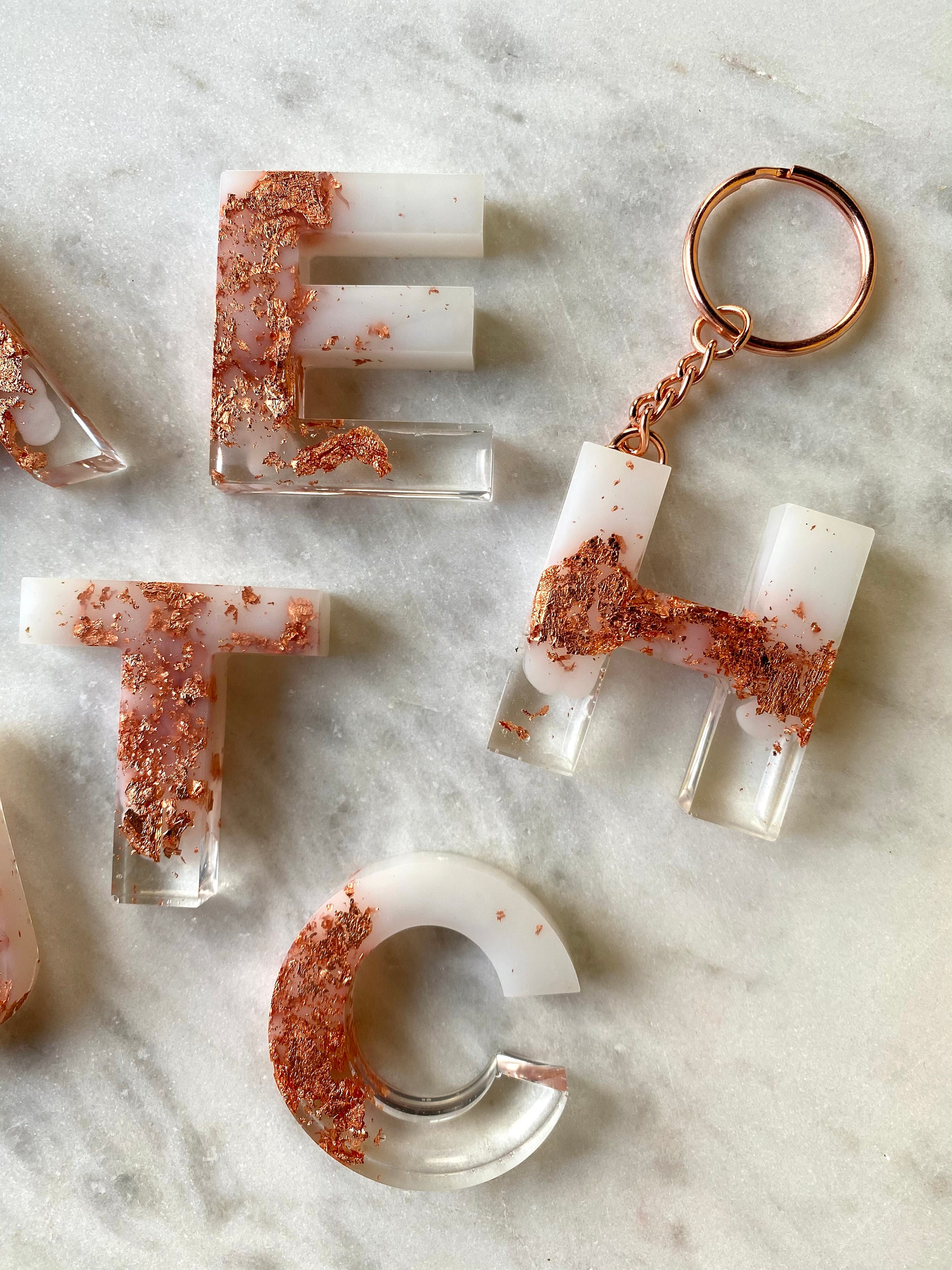 Glam White Clear and Rose Gold Initial Keychain Initial - Etsy