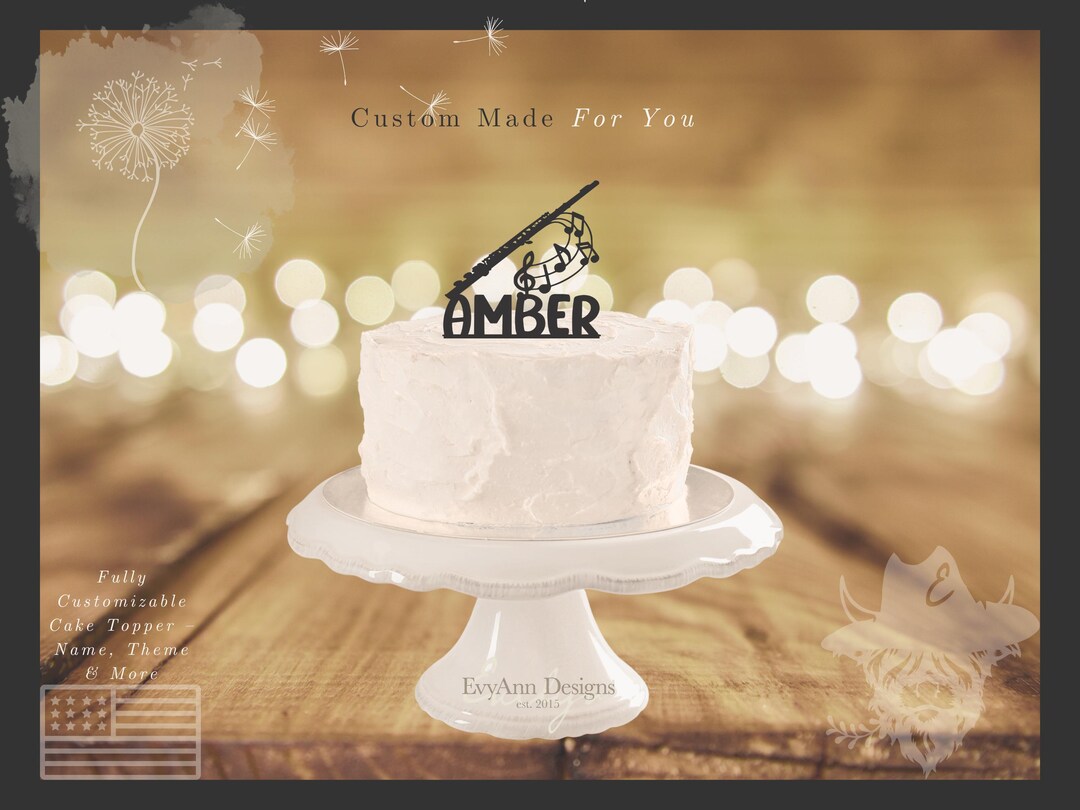 Flute Cake Topper, Custom Name, Music Notes Acrylic Decor LT1138 - Etsy