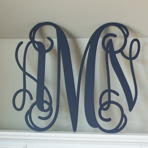 Painted Wooden Monogram Wood Initials Vine Script Initials | Etsy