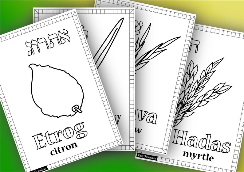 Sukkot Posters Printable. 4 Species Lulav and Etrog. Sukkot Coloring ...