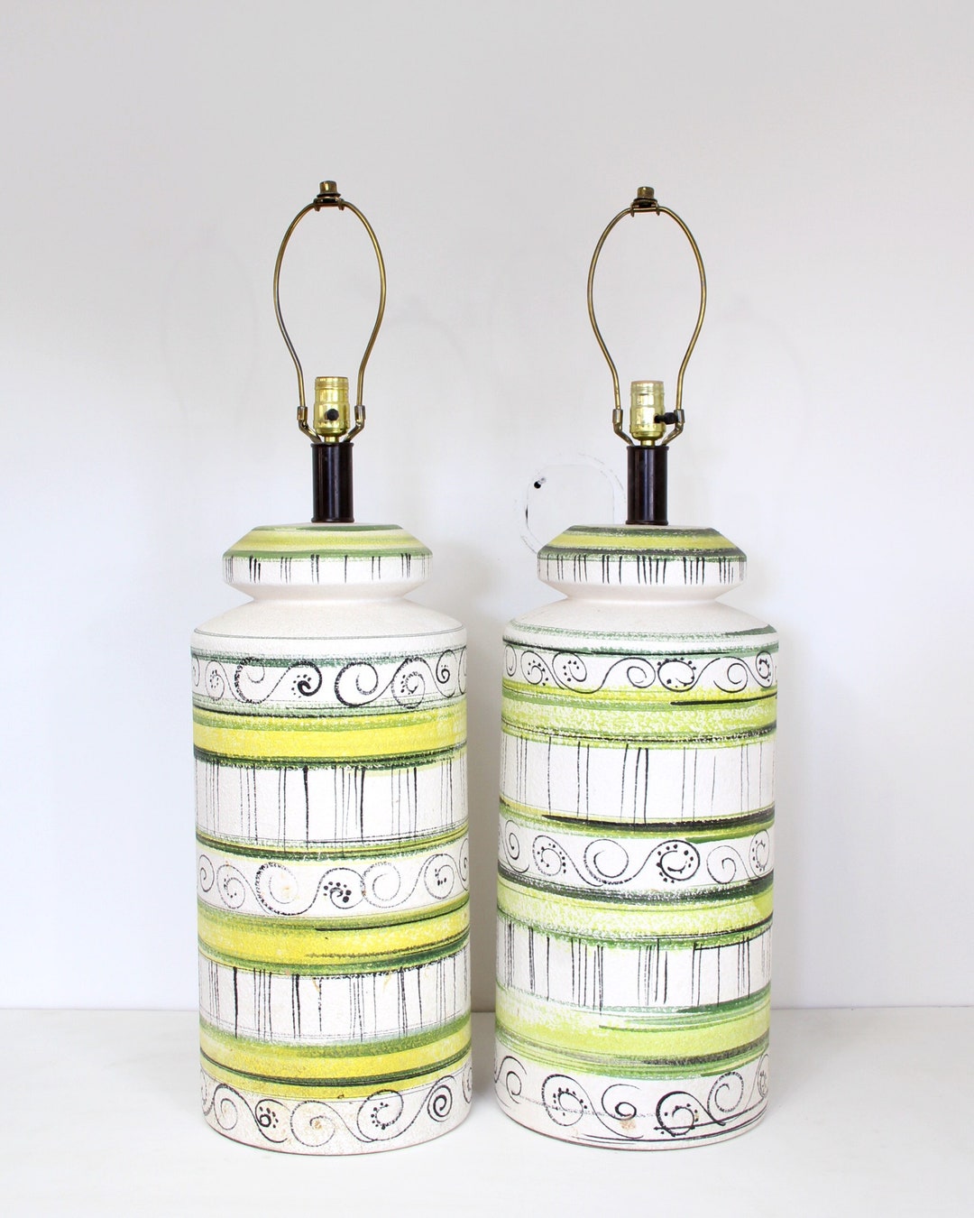 MASSIVE Pair of Italian Ceramic Pottery Hand-painted Table Lamps Mid ...