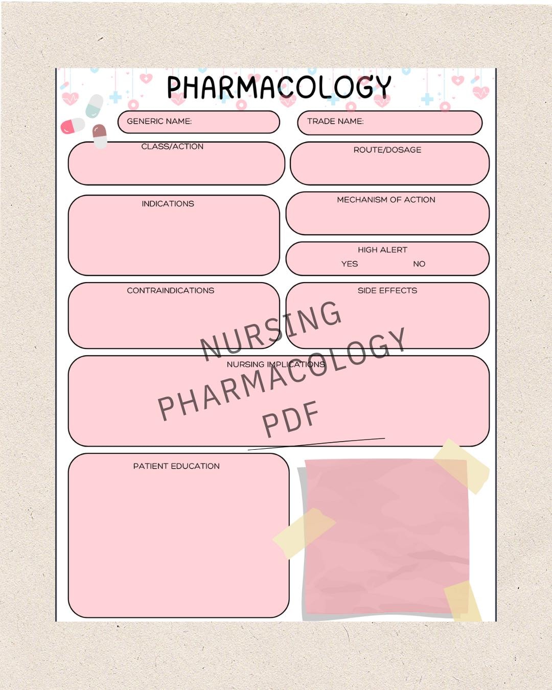 Nursing Student Pharmacology Template Printable PDF - Etsy