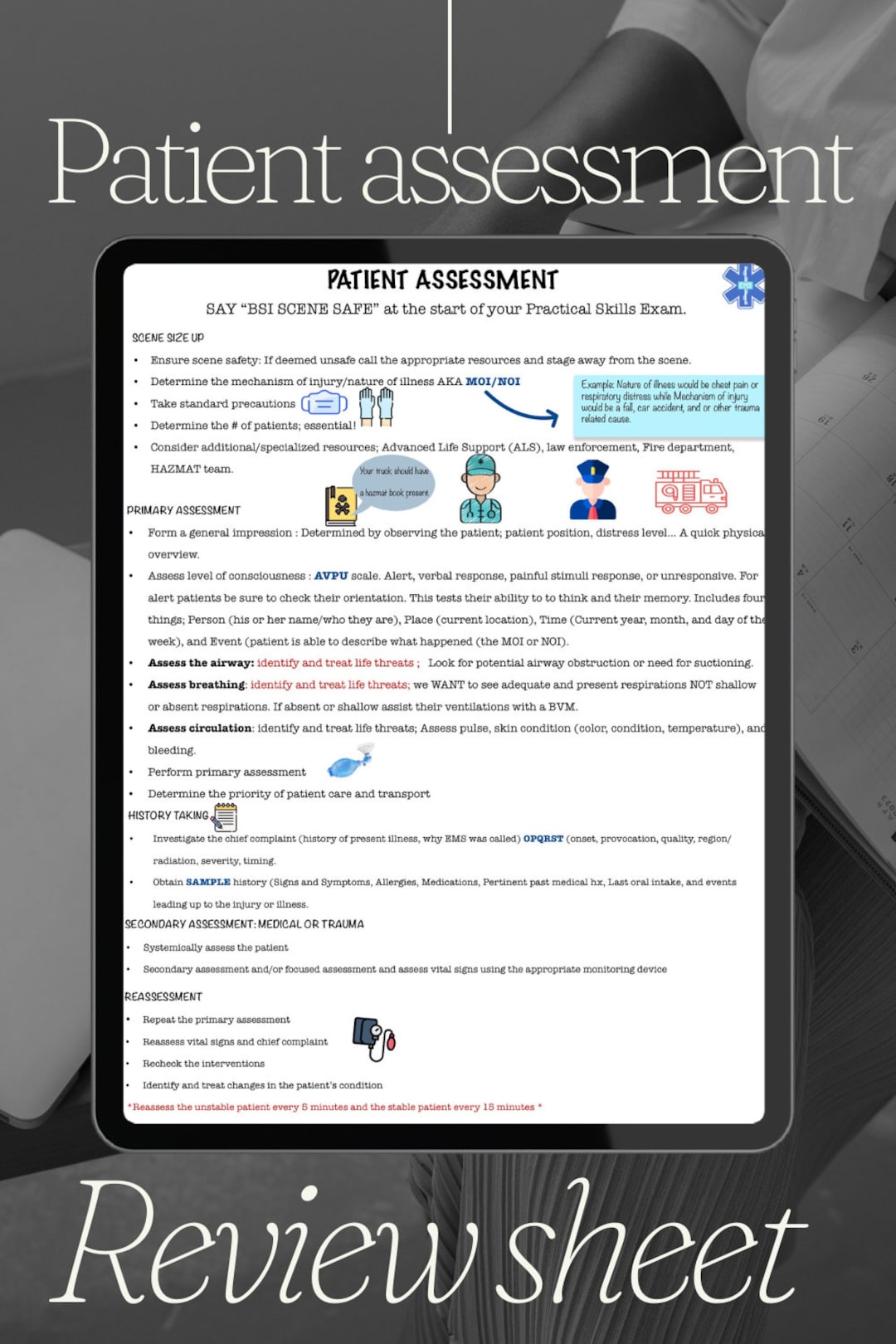 Patient Assessment Review Sheet | NREMT | Practical Skills Exam - Etsy