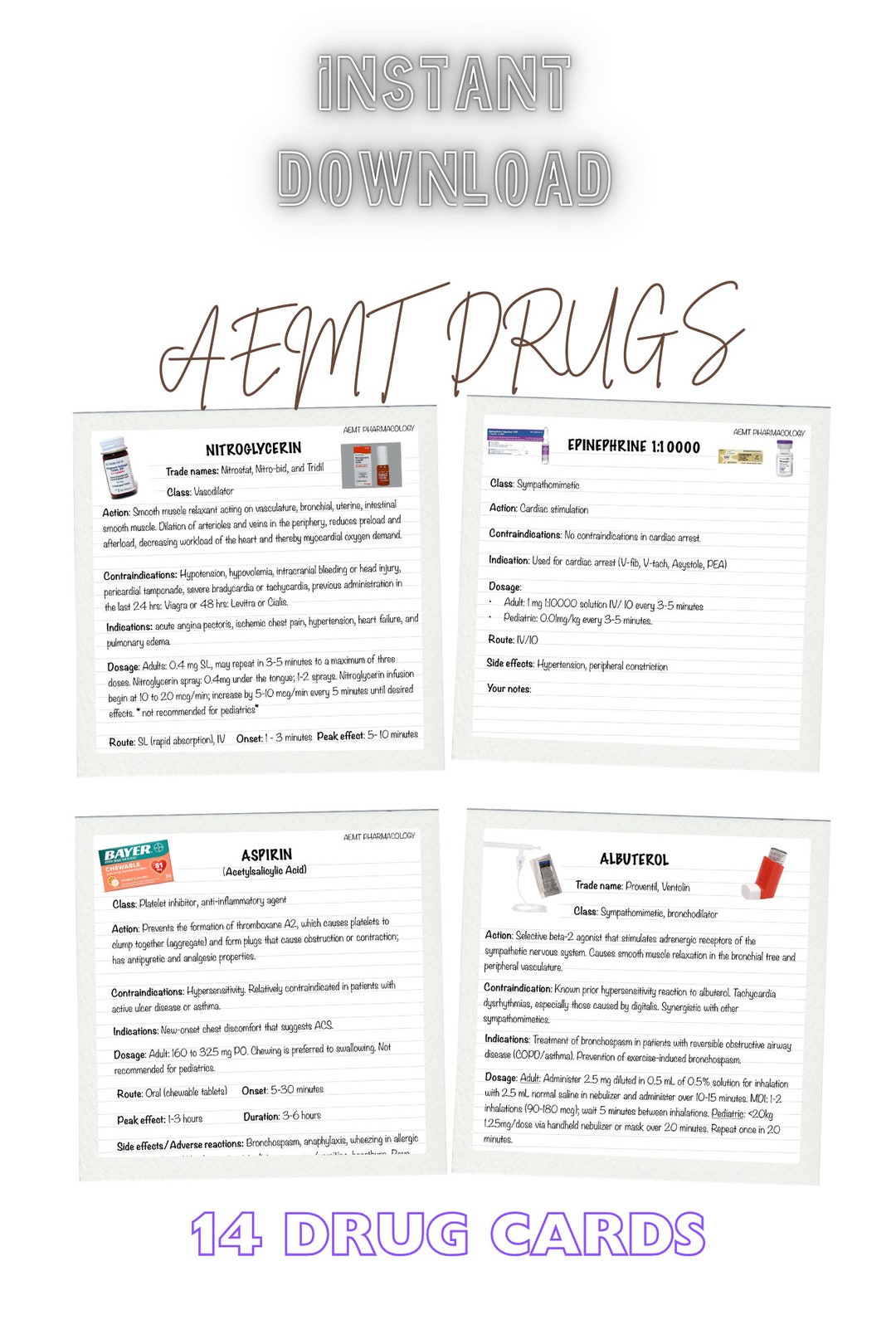 AEMT Pharmacology Drug Cards - Etsy