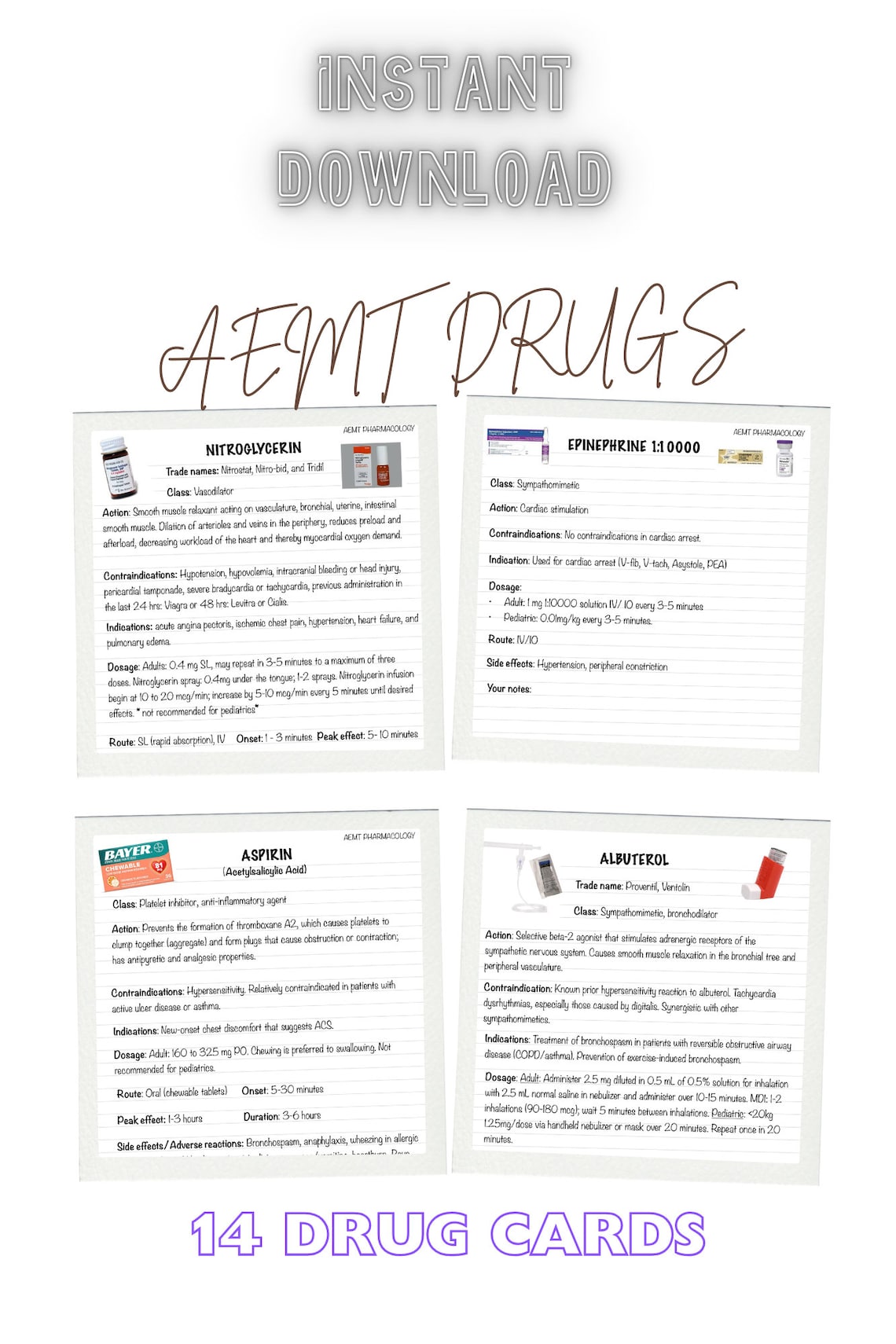 AEMT Pharmacology Drug Cards - Etsy