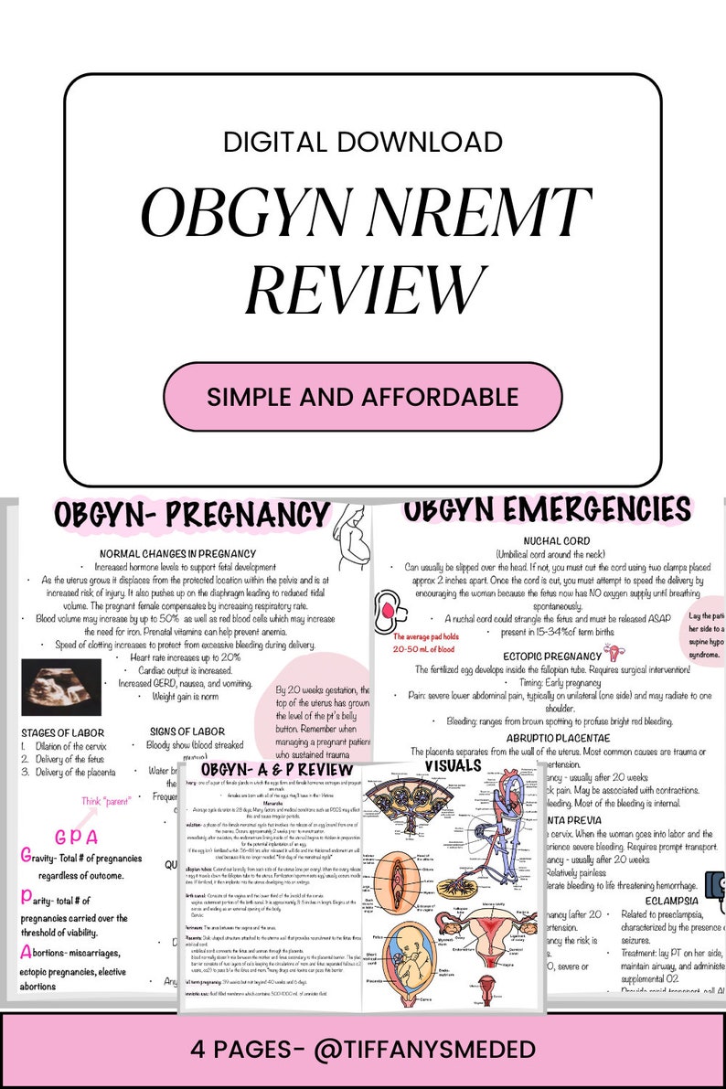 OBGYN NREMT Review; Pregnancy, Emergencies, Visual Anatomy Page, and ...