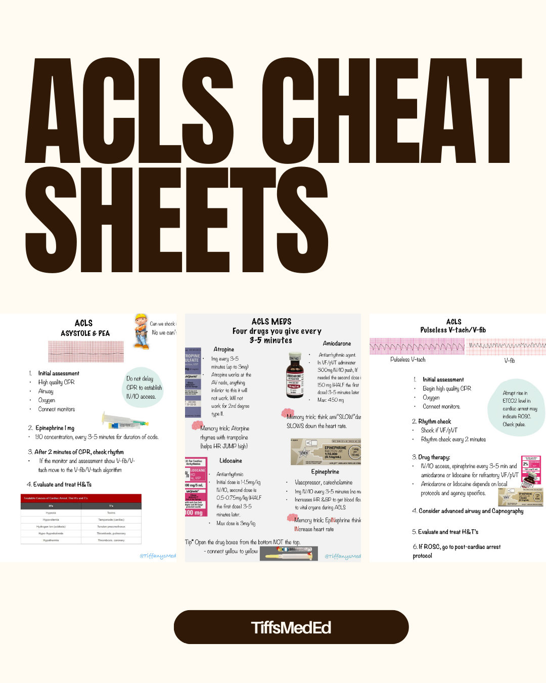 ACLS Cheat Sheet Study Guide for Nurses, Paramedics, Physician ...