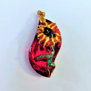 Red Crystal Sunflower - Hand Painted Crystal Pendant - Etsy