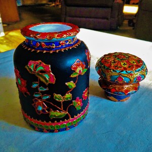 Hand Painted Ceramic Jar With Lid | Mughal Floral Design Moroccan Henna ...