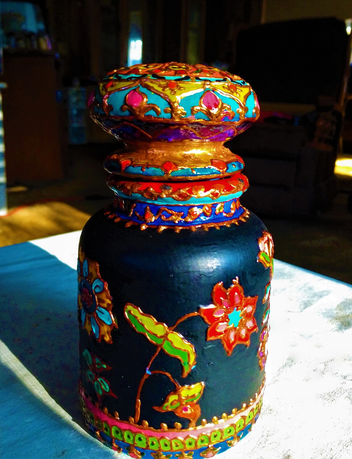 Hand Painted Ceramic Jar With Lid Mughal Floral Design - Etsy