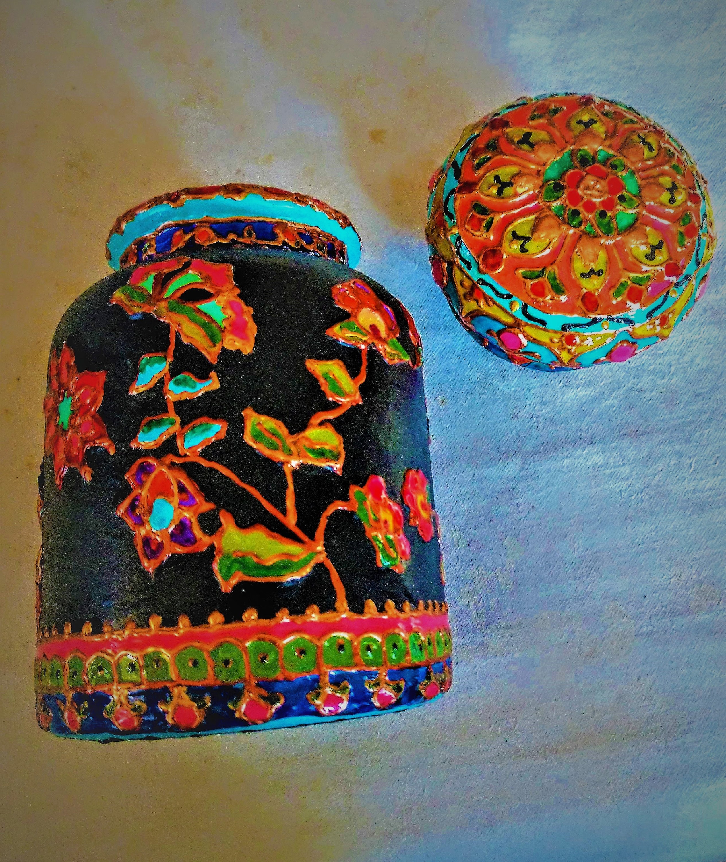 Hand Painted Ceramic Jar With Lid Mughal Floral Design Moroccan Henna ...