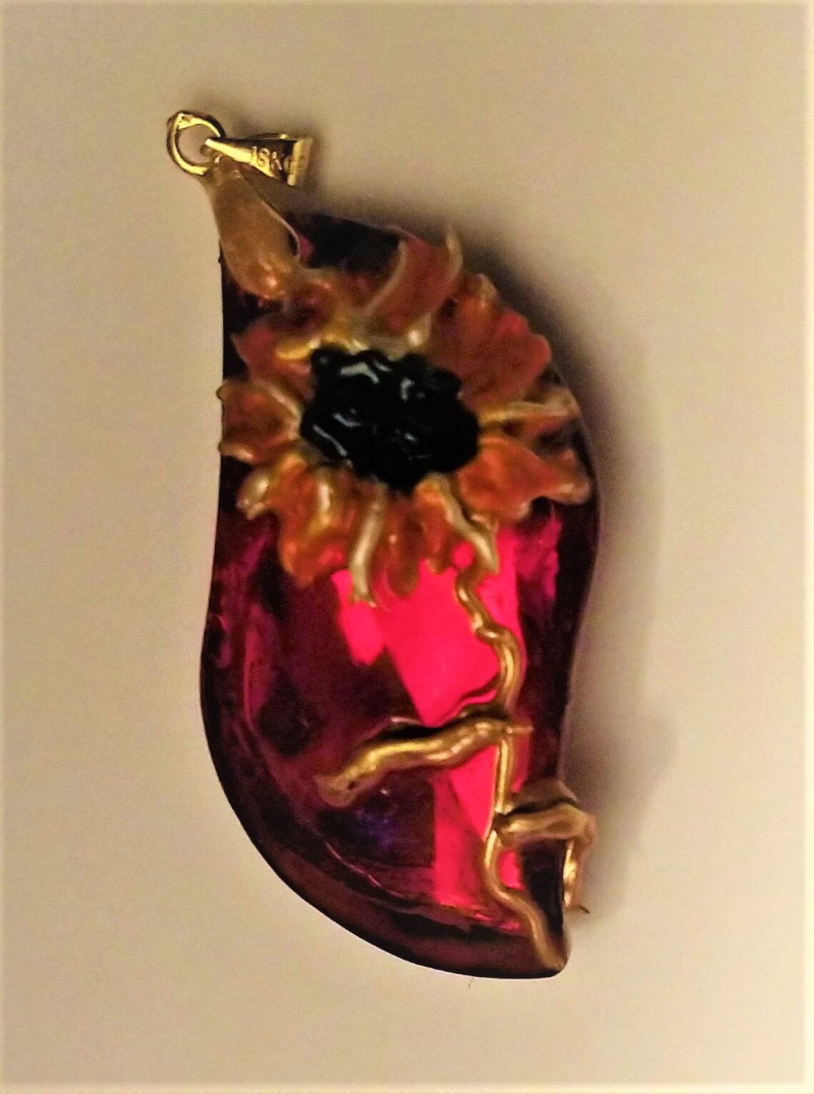 Red crystal sunflower Hand painted crystal pendant | Etsy