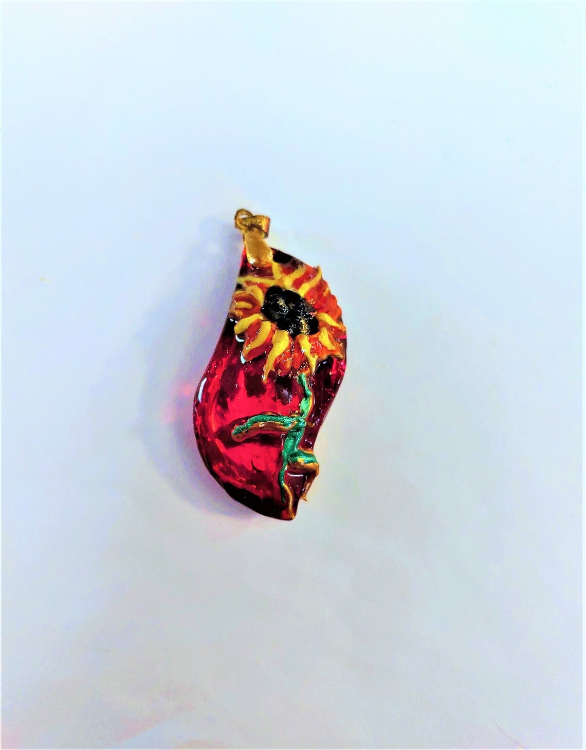Red Crystal Sunflower Hand Painted Crystal Pendant - Etsy