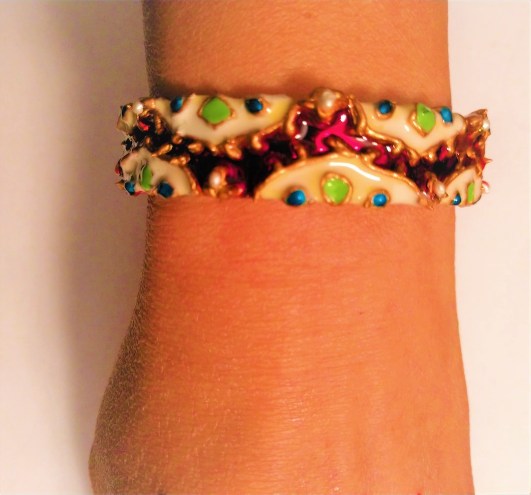 Colorful Indian Mughal Design Painted Bangle | FREE Pendant - Etsy