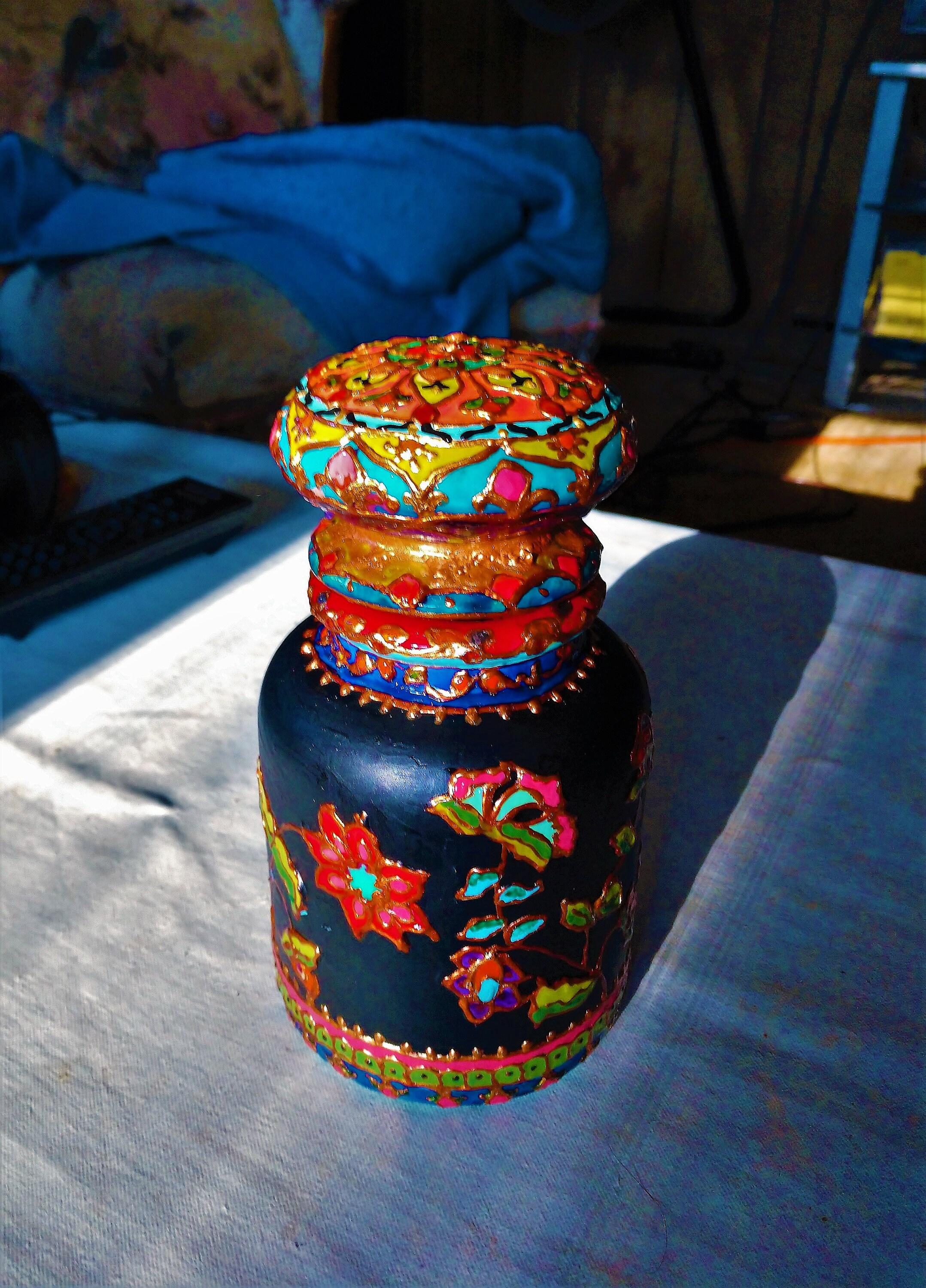 Hand Painted Ceramic Jar With Lid Mughal Floral Design Moroccan Henna ...