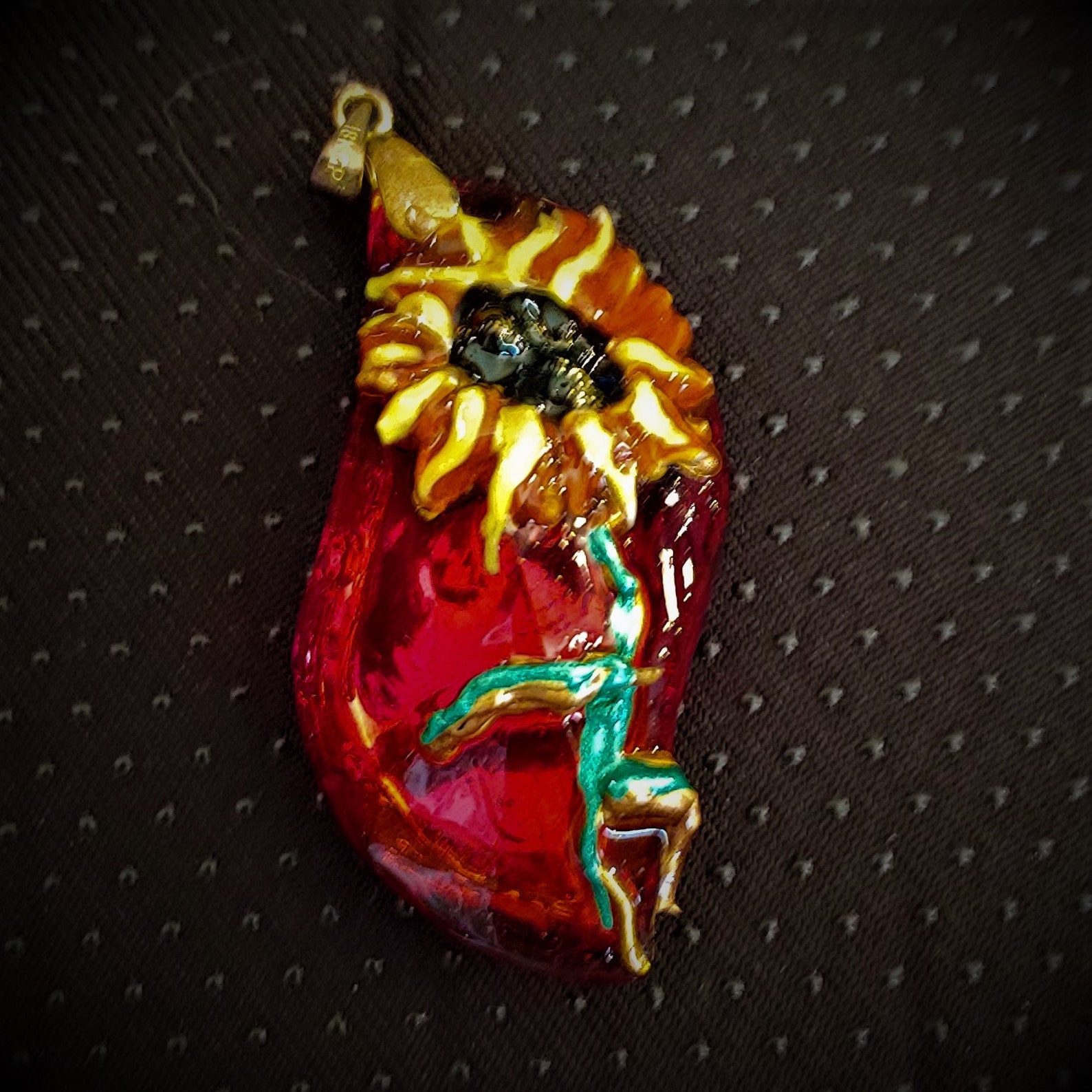 Red Crystal Sunflower Hand Painted Crystal Pendant - Etsy