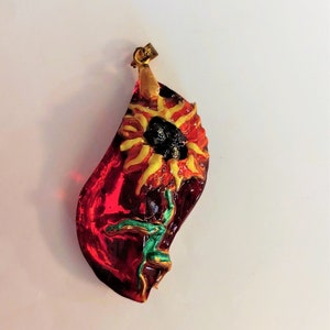 Red Crystal Sunflower - Hand Painted Crystal Pendant - Etsy
