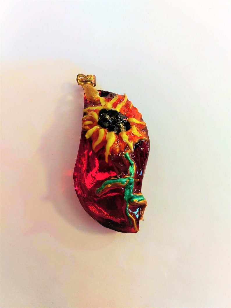Red Crystal Sunflower Hand Painted Crystal Pendant - Etsy