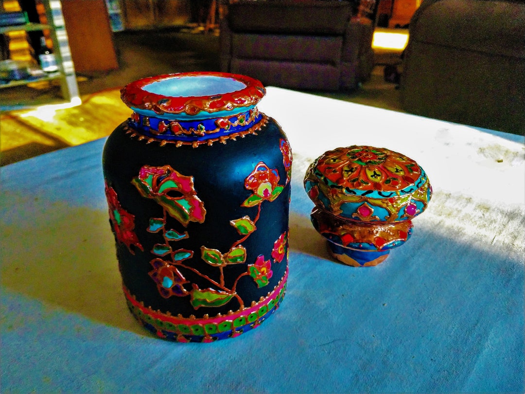 Hand Painted Ceramic Jar With Lid | Mughal Floral Design Moroccan Henna ...