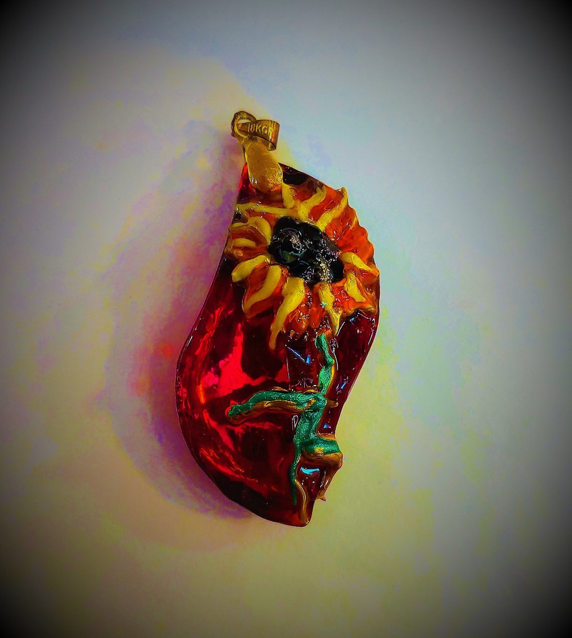 Red Crystal Sunflower Hand Painted Crystal Pendant - Etsy