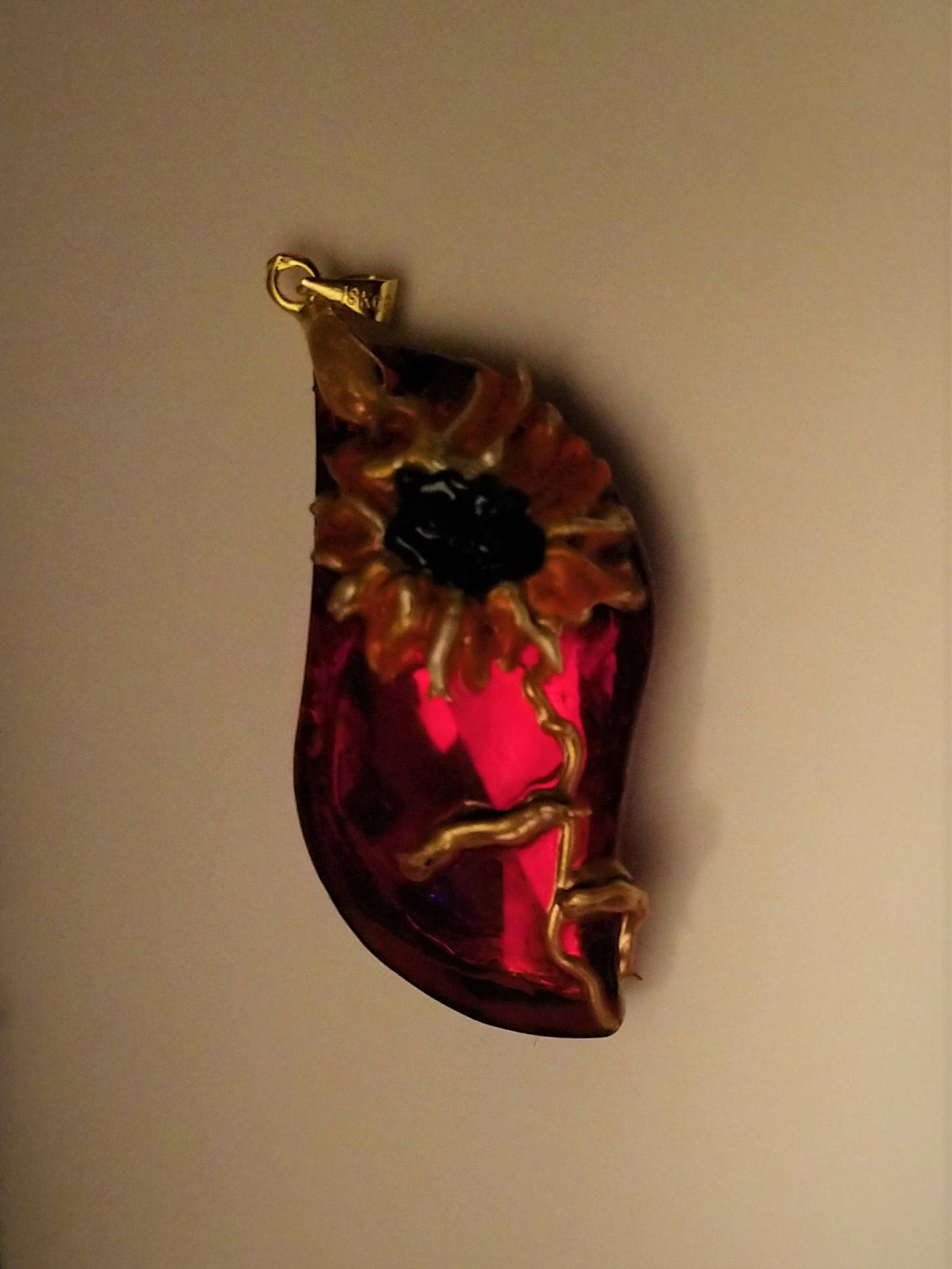 Red crystal sunflower Hand painted crystal pendant | Etsy