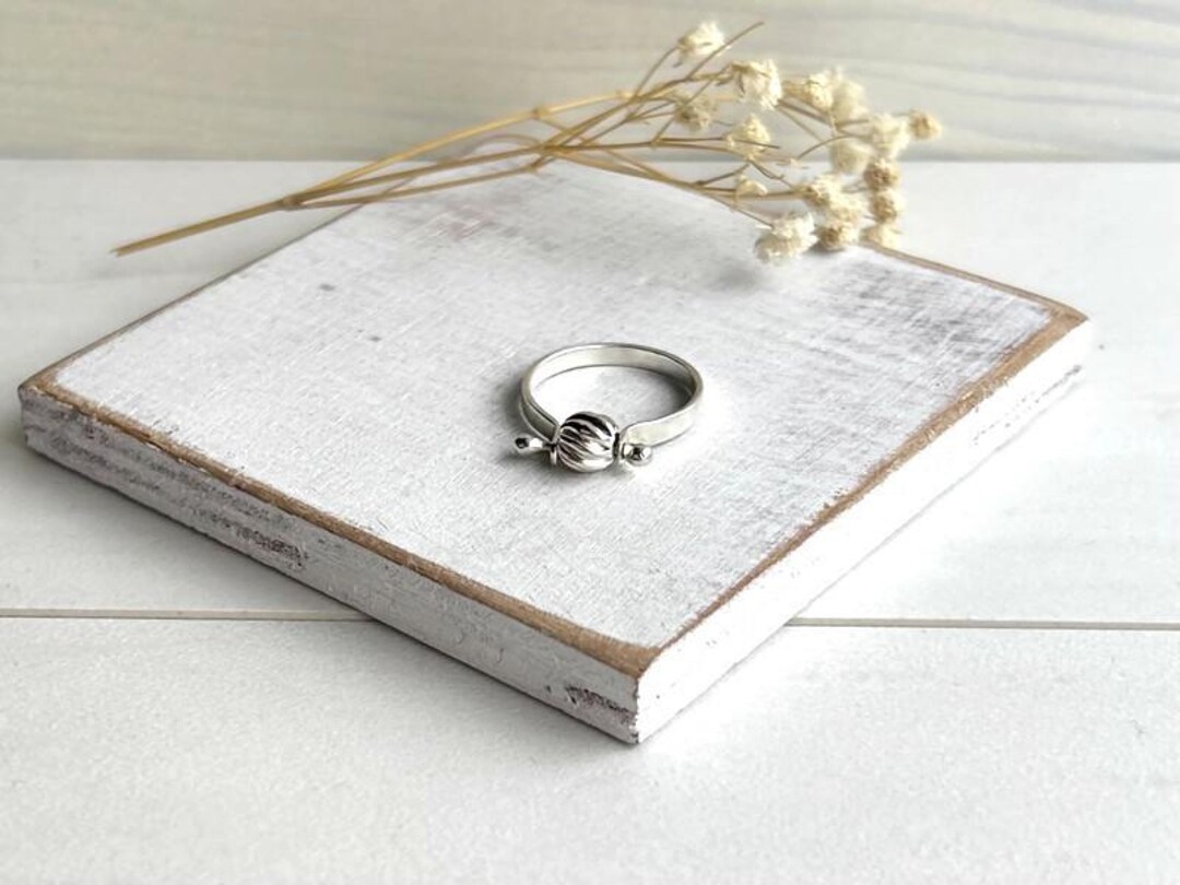 Sterling Silver Fidget Spinner Ring: Twisted Bead Calming Jewelry - Etsy