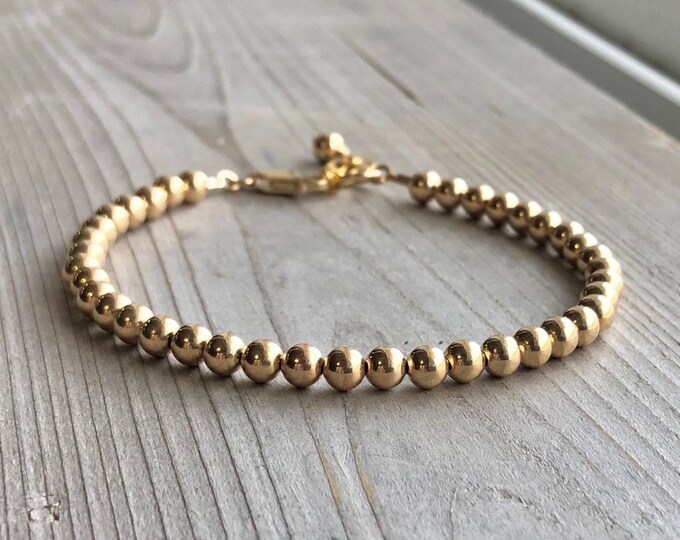 4mm Bead Gold Ball Bracelet, Minimalist Layering Beaded Bracelet ...