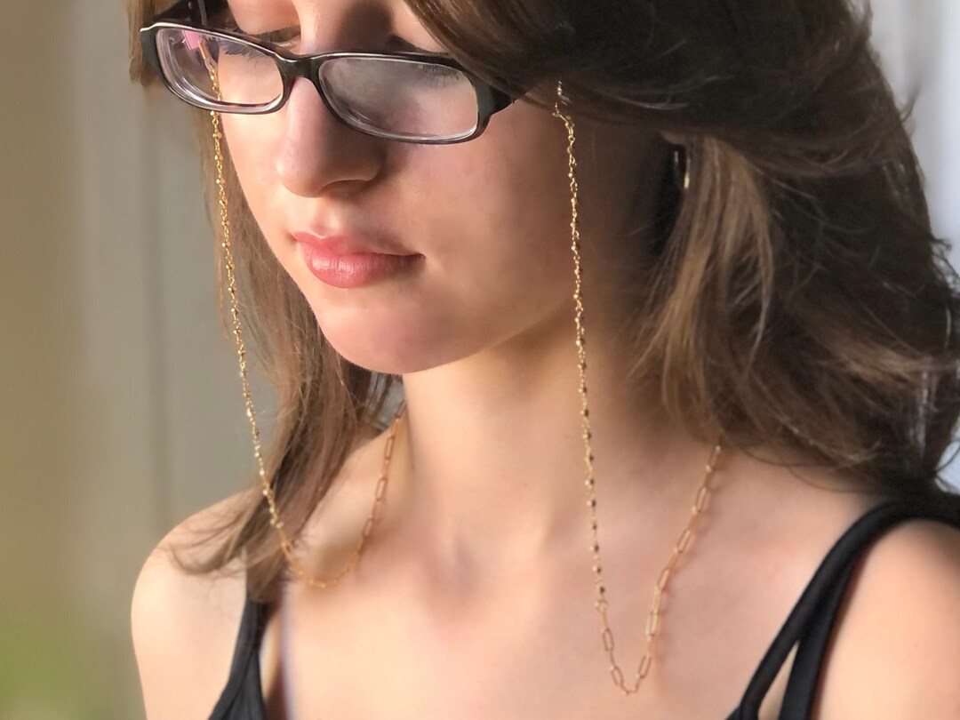 Gold Pyrite Beaded Glasses Chain: Handmade Paperclip Sunglass Holder - Etsy