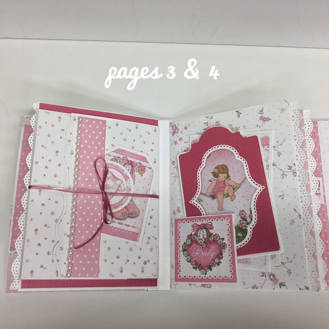 Price Reduced Handmade Baby Girl Mini-album in Pink and White With Baby ...