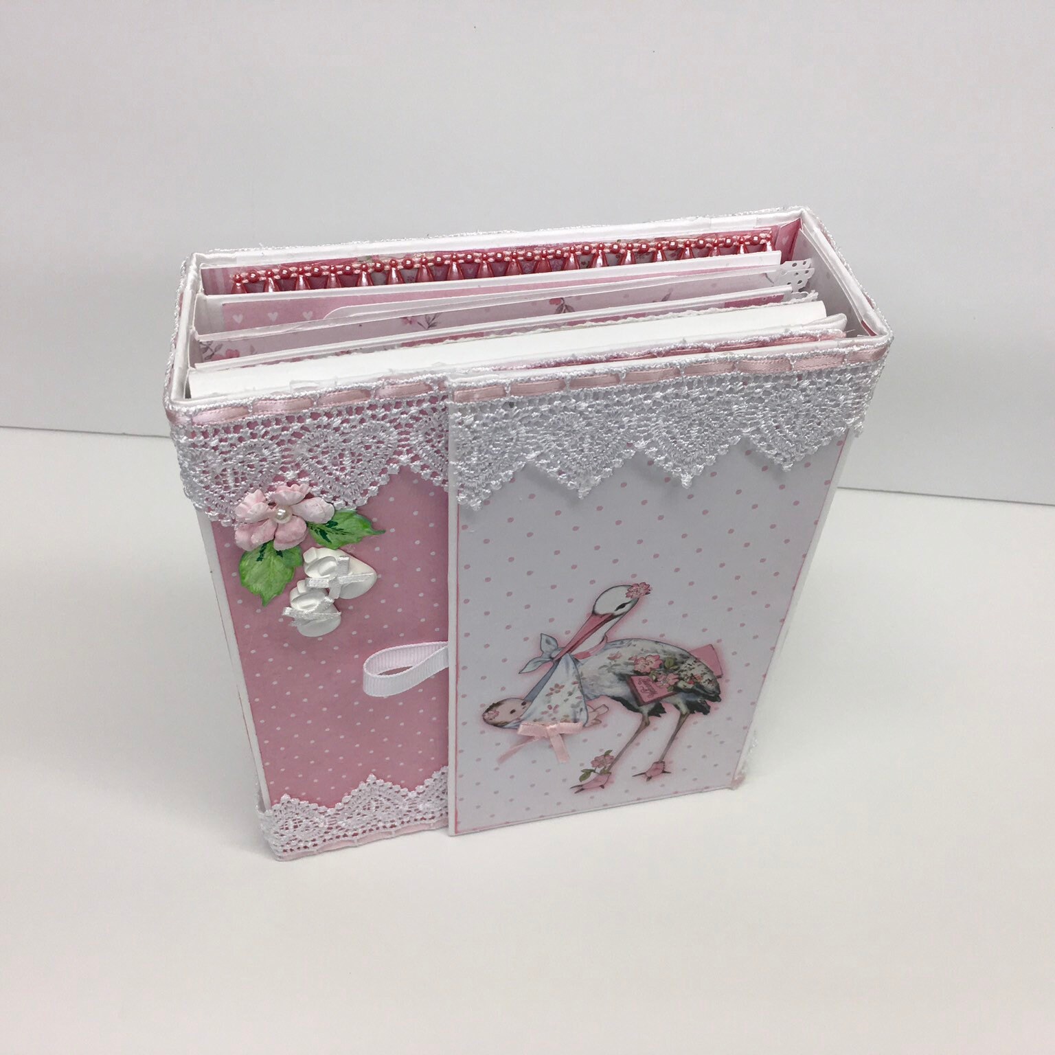 Price Reduced Handmade Baby Girl Mini-album in Pink and White With Baby ...